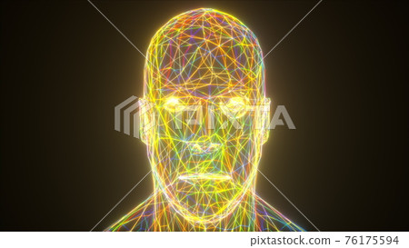 Colorful neon head, computer generated. 3d... - Stock Illustration ...