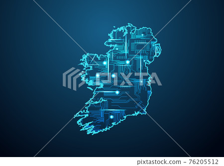 Abstract futuristic map of ireland. Circuit... - Stock Illustration ...