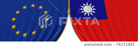 EU and Taiwan cooperation or conflict, flags... - Stock Illustration ...