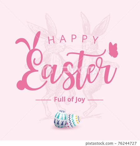 Happy Easter Banner with Bunny and Colourful... - Stock Illustration ...