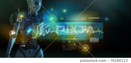 The robot works with stock data on a...-插圖素材 [76266123] - PIXTA圖庫