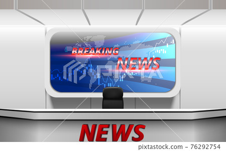 white table with breaking news on led screen... - Stock Illustration ...