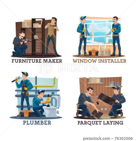 Carpenters, plumbers and furniture makers - Stock Illustration ...