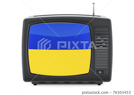 Ukrainian Television concept. TV set with flag... - Stock Illustration ...