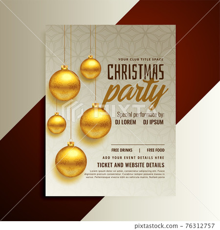christmas party poster design with golden balls - Stock Illustration ...