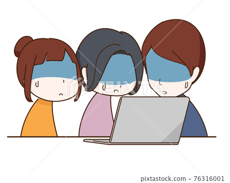 Three parents and children who turn pale in... - Stock Illustration ...