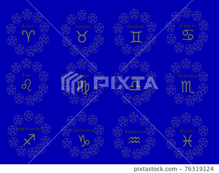Pentagram 12 constellations and blue background... - Stock Illustration ...