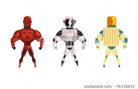 Robot Superhero Figures in Helmet and Armored... - Stock Illustration ...