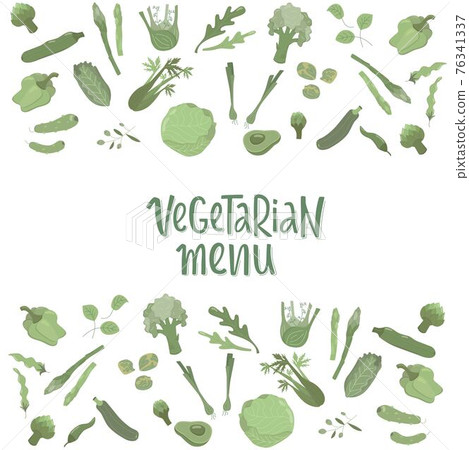 Vegetarian menu handwritten sign with green... - Stock Illustration ...