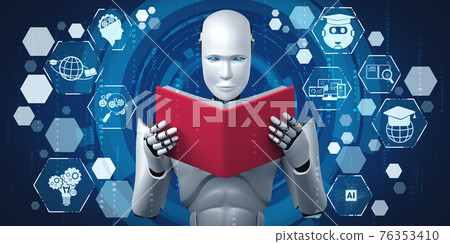 3D illustration of robot humanoid reading book - Stock Illustration ...