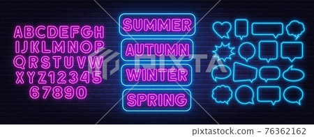 Summer, spring, autumn and winter neon signs on... - Stock Illustration ...