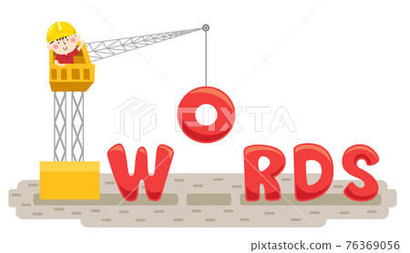 Kid Boy Construction Crane Words Illustration - Stock Illustration ...