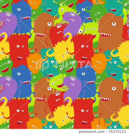 Cartoon crazy moster seamless pattern - Stock Illustration [76379115 ...