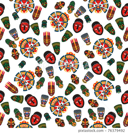 African masks seamless pattern - Stock Illustration [76379492] - PIXTA