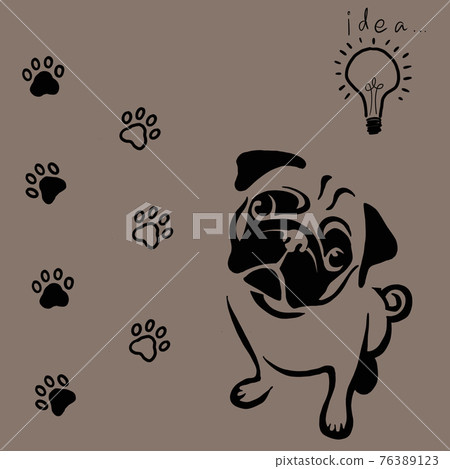 Cute Pug dog with Footprints and Light Bulb Ideas. - Stock Illustration ...