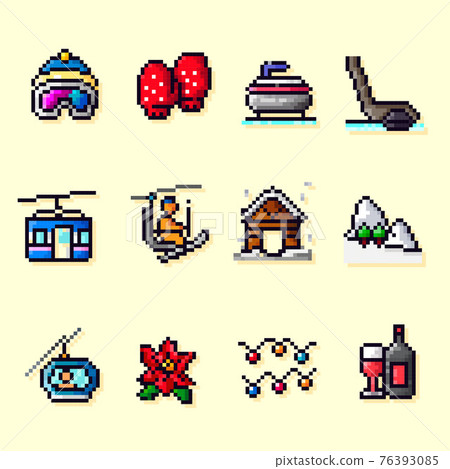winter themed pixel art icon set - Stock Illustration [76393085] - PIXTA