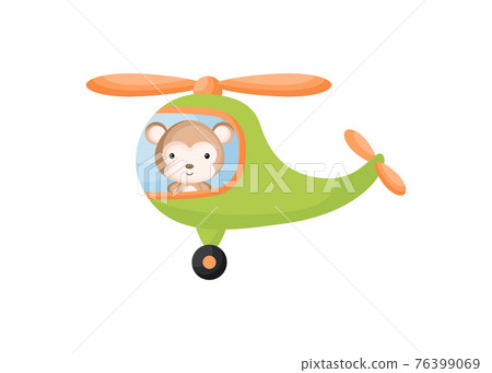 Cute little monkey pilot in green helicopter.... - Stock Illustration ...