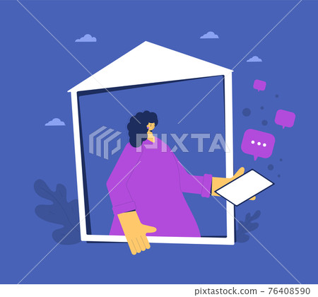 Online communication. Woman portrait with... - Stock Illustration ...