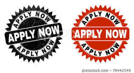 APPLY NOW Black Rosette Stamp Seal with Grunge... - Stock Illustration ...