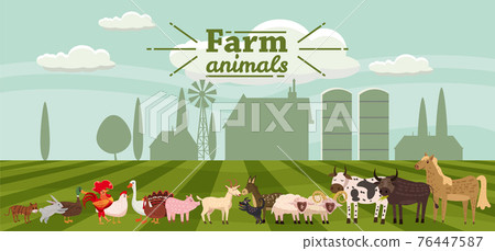 Farm animals and birds set in trendy cute... - Stock Illustration ...