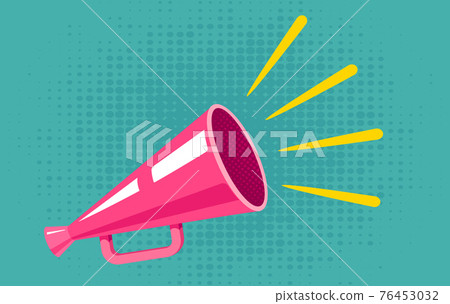 Vector vintage poster with retro pink megaphone. - Stock Illustration ...