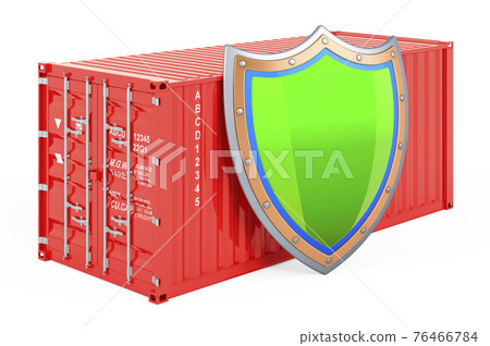 Cargo containers with shield. Insurance and... - Stock Illustration ...