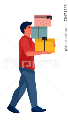 Man holding gift box. Cartoon character carries... - Stock Illustration ...
