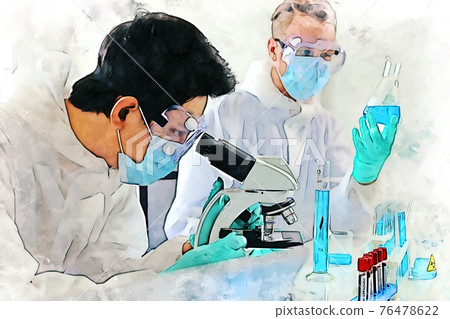 Young men scientist testing and checking in lab... - Stock Illustration ...