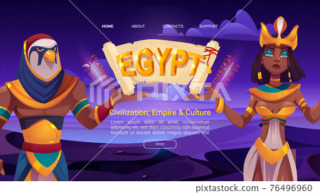 Ancient Egypt cartoon landing with Egyptian gods - Stock Illustration ...