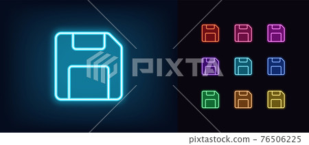 Neon floppy disk icon. Glowing neon diskette... - Stock Illustration ...