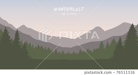 wanderlust forest and mountain landscape with... - Stock Illustration ...