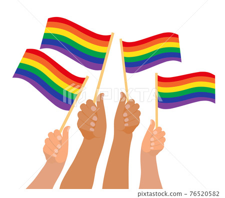 LGBT Pride Month holiday, People hold rainbow... - Stock Illustration ...