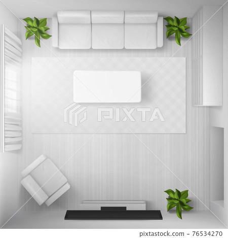 Living room with white furniture and tv top view - Stock Illustration ...