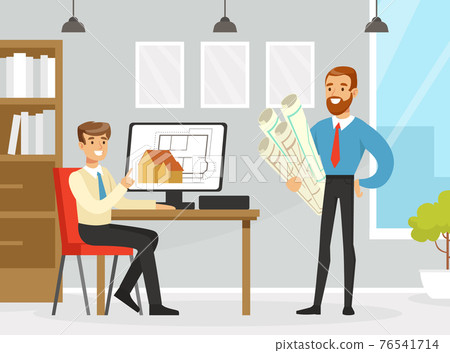 Man Architect Showing Blueprint or Draft of... - Stock Illustration ...
