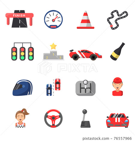 Flat icon set of formula 1 cars and racing symbols - Stock Illustration ...