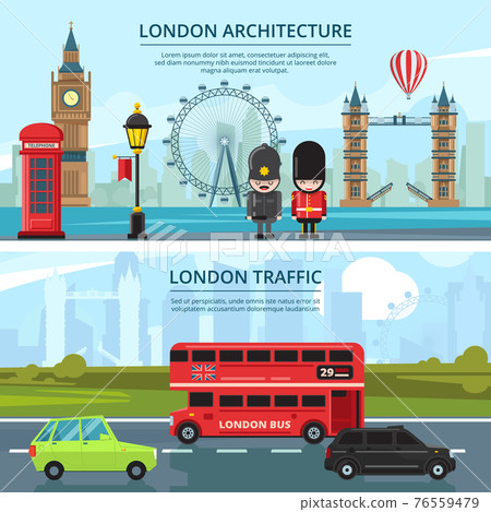 Urban landscape of london. banners set - Stock Illustration [76559479 ...
