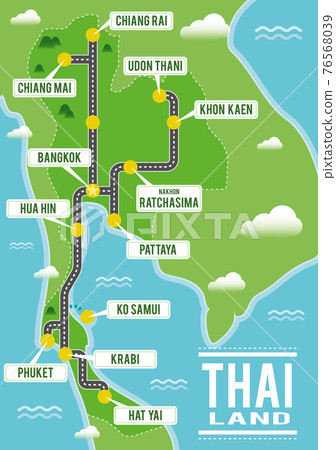 Cartoon vector map of Thailand. Travel... - Stock Illustration ...