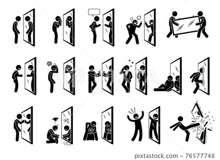 Man looking into a mirror stick figure... - Stock Illustration ...