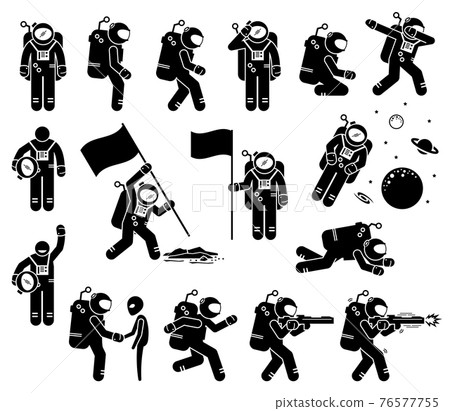 Astronaut or spaceman character set stick... - Stock Illustration ...