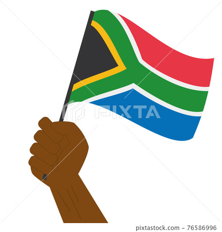 Hand holding and raising the national flag of... - Stock Illustration ...