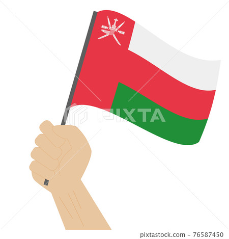Hand holding and raising the national flag of Oman - Stock Illustration ...