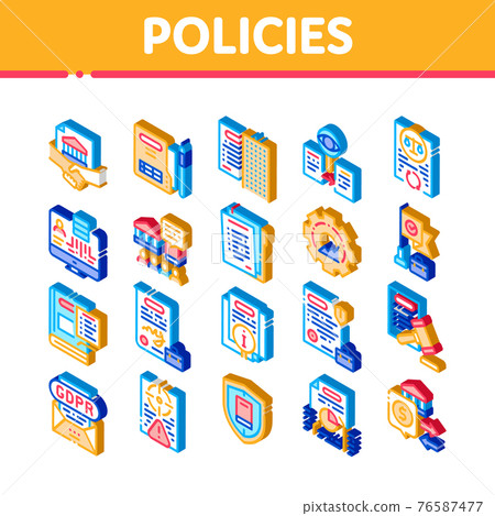 Policies Data Process Isometric Icons Set Vector - Stock Illustration ...