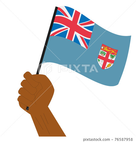 Hand holding and raising the national flag of Fiji - Stock Illustration ...