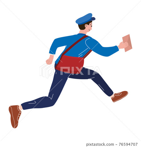 Postman running with bag delivering letter in... - Stock Illustration ...