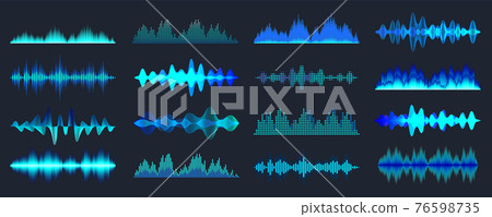 Blue colorful sound waves collection. Analog... - Stock Illustration ...