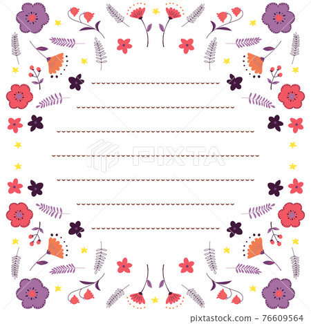 Pink and purple flower letter frame Eastern... - Stock Illustration ...