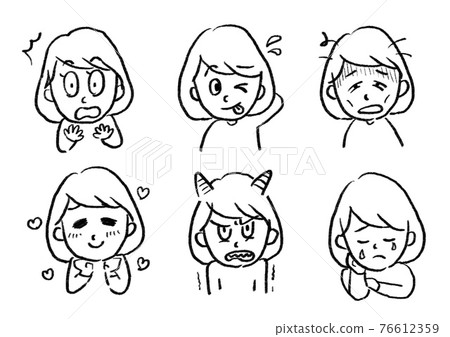 A comical look (line) of a young woman - Stock Illustration [76612359 ...
