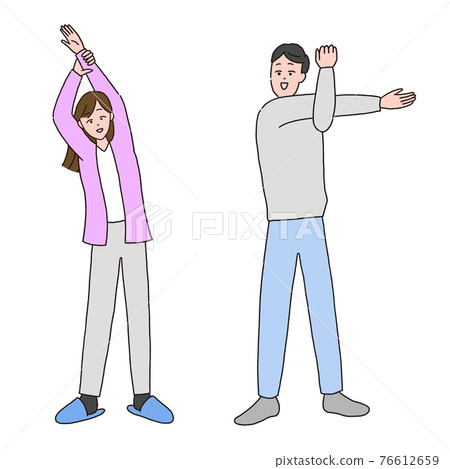 做伸展運動和簡單體操的男女-插圖素材 [76612659] - PIXTA圖庫