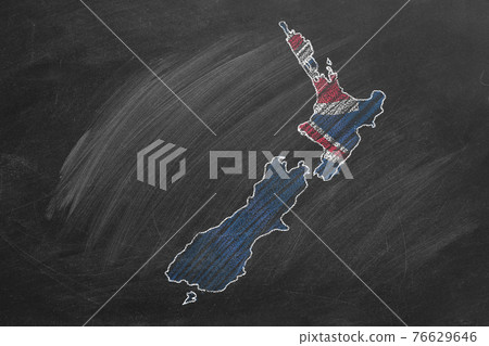 New Zealand. Map with flag, hand drawn chalk... - Stock Illustration ...