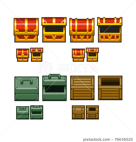 Treasure chest pixel art big and small - Stock Illustration [76636020 ...